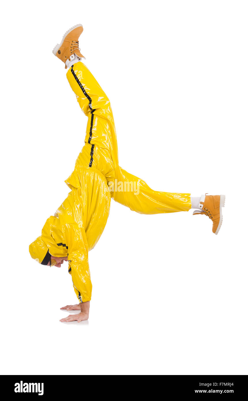 Modern dancer in yellow dress isolated on white Stock Photo - Alamy