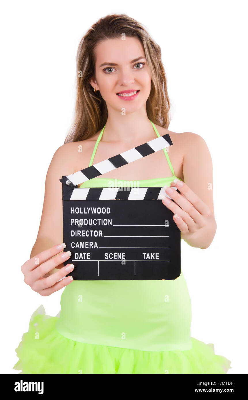 Young fairy with clapperboard isolated on white Stock Photo - Alamy