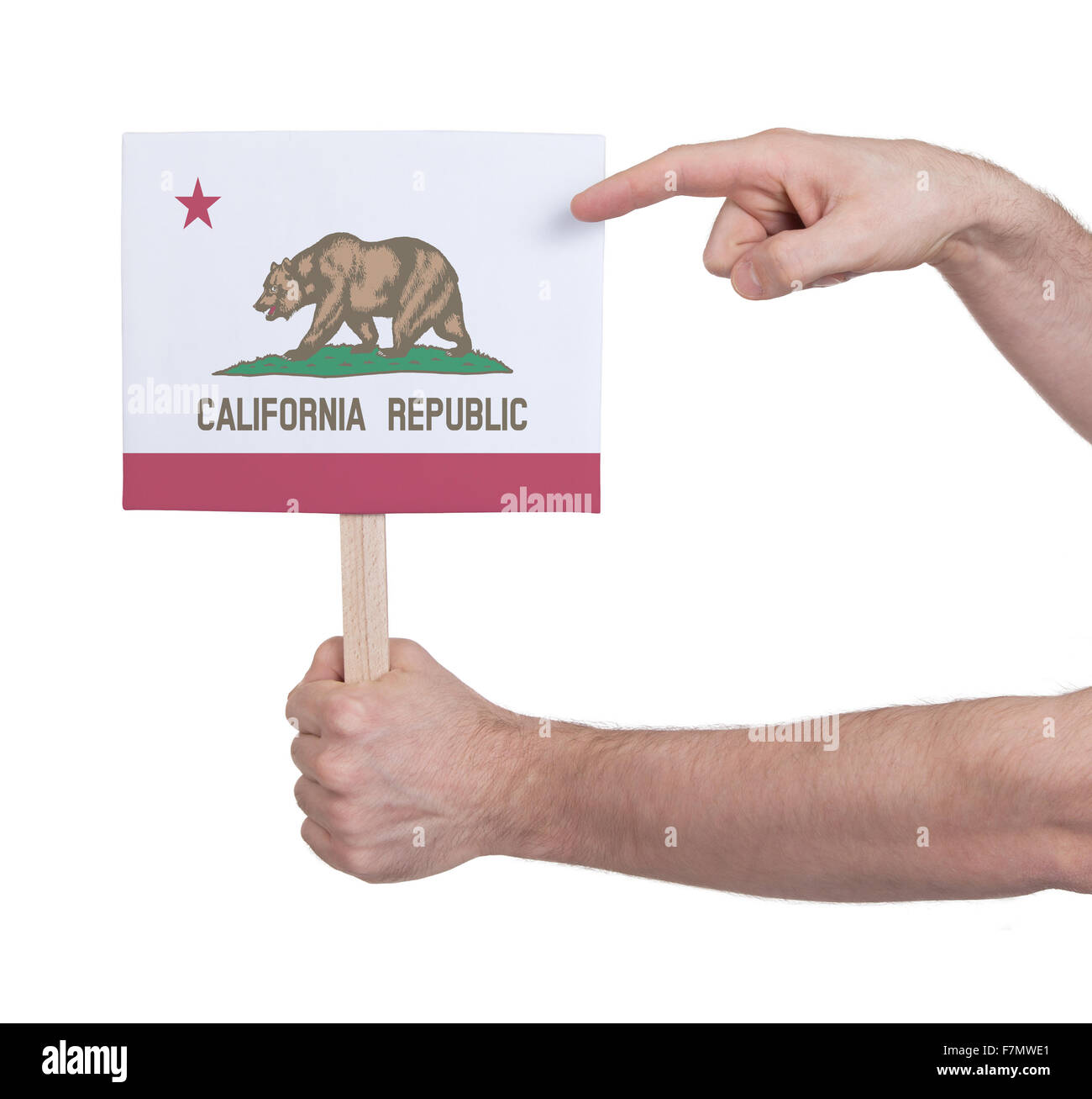 Hand holding small card, isolated on white - Flag of California Stock ...