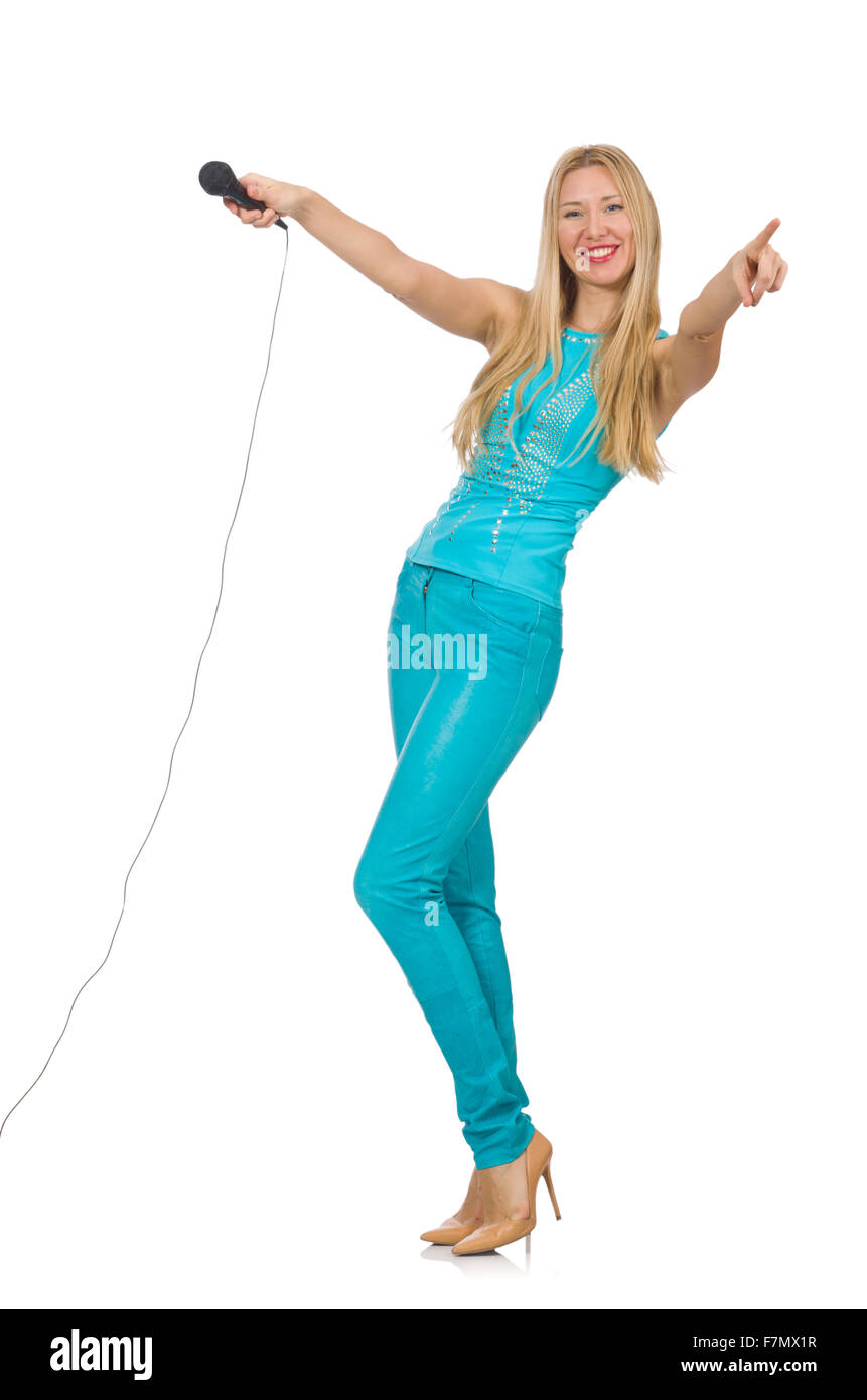 Young woman singer isolated on white Stock Photo - Alamy