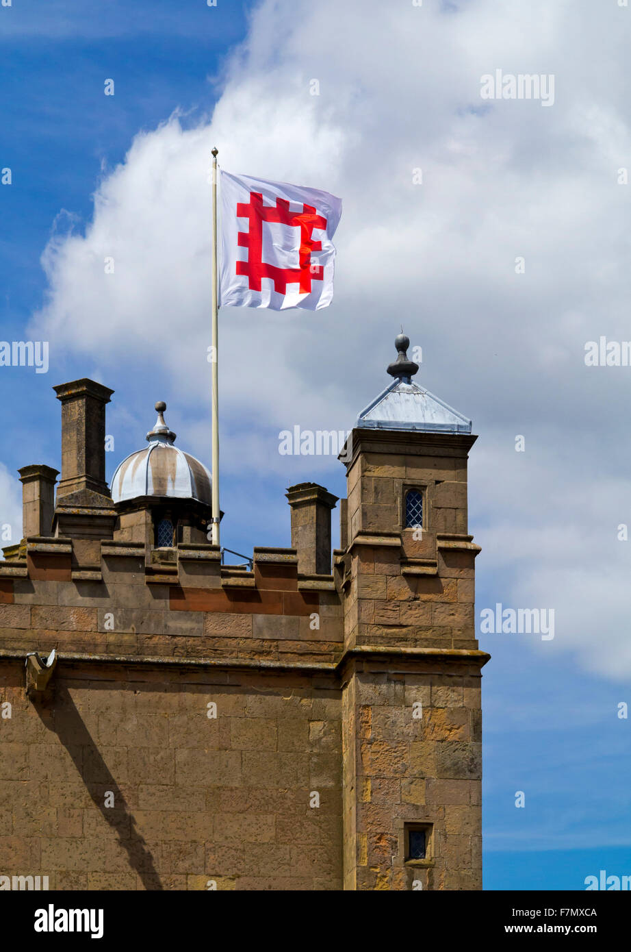 English Heritage flag flying on a pole on top of Bolsover Castle in ...