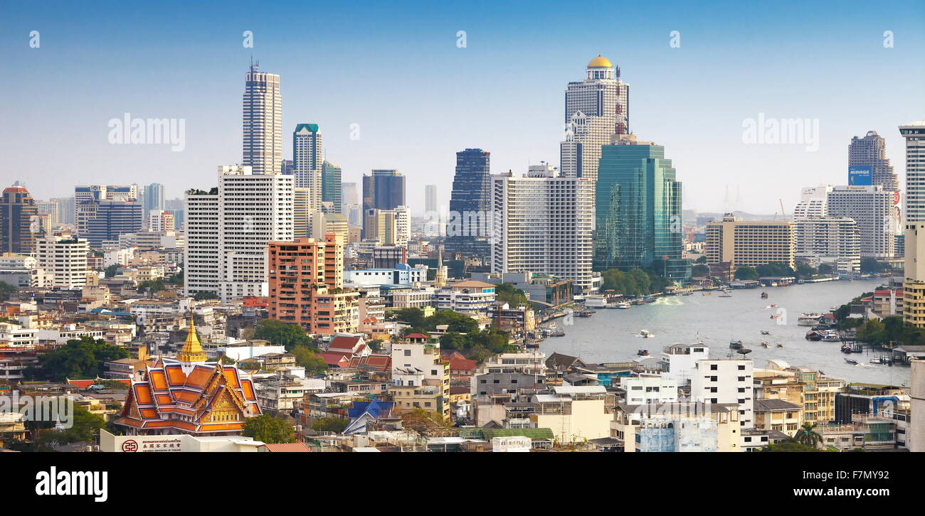 Sunny view of city of bangkok thailand from river hi-res stock ...