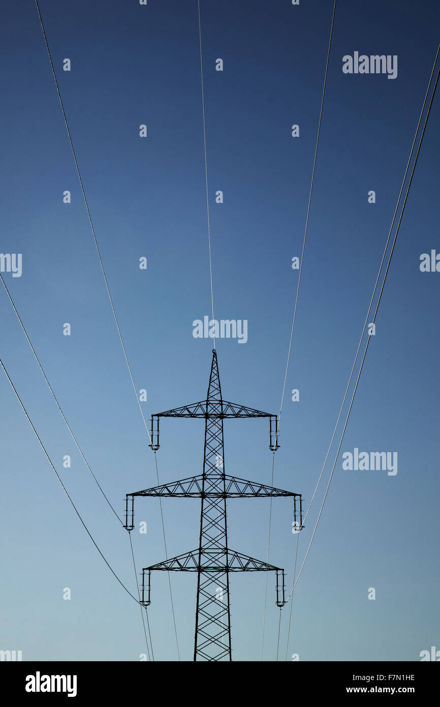 transmission tower (electricity pylon, electricity supply mast) against ...