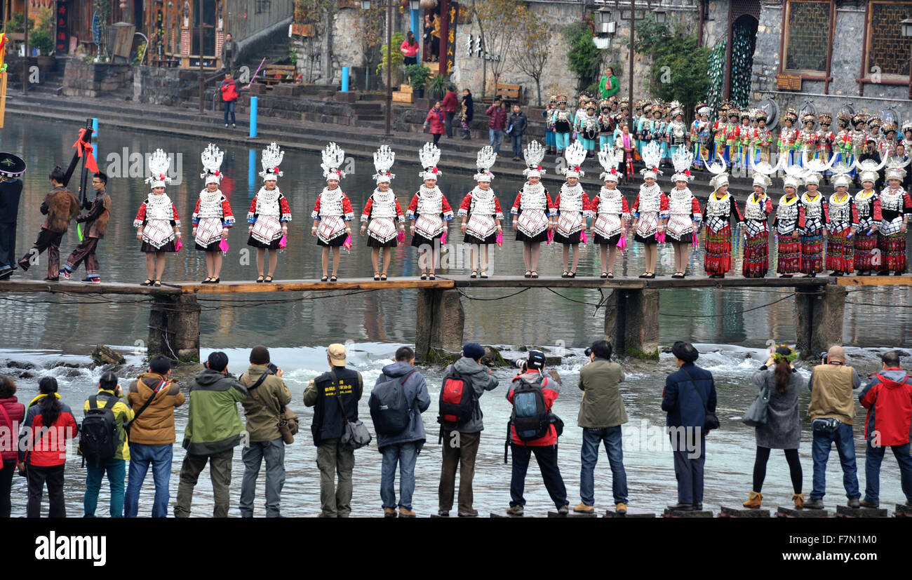 Xiangxi, China's Hunan Province. 2nd Dec, 2015. People wearing ...