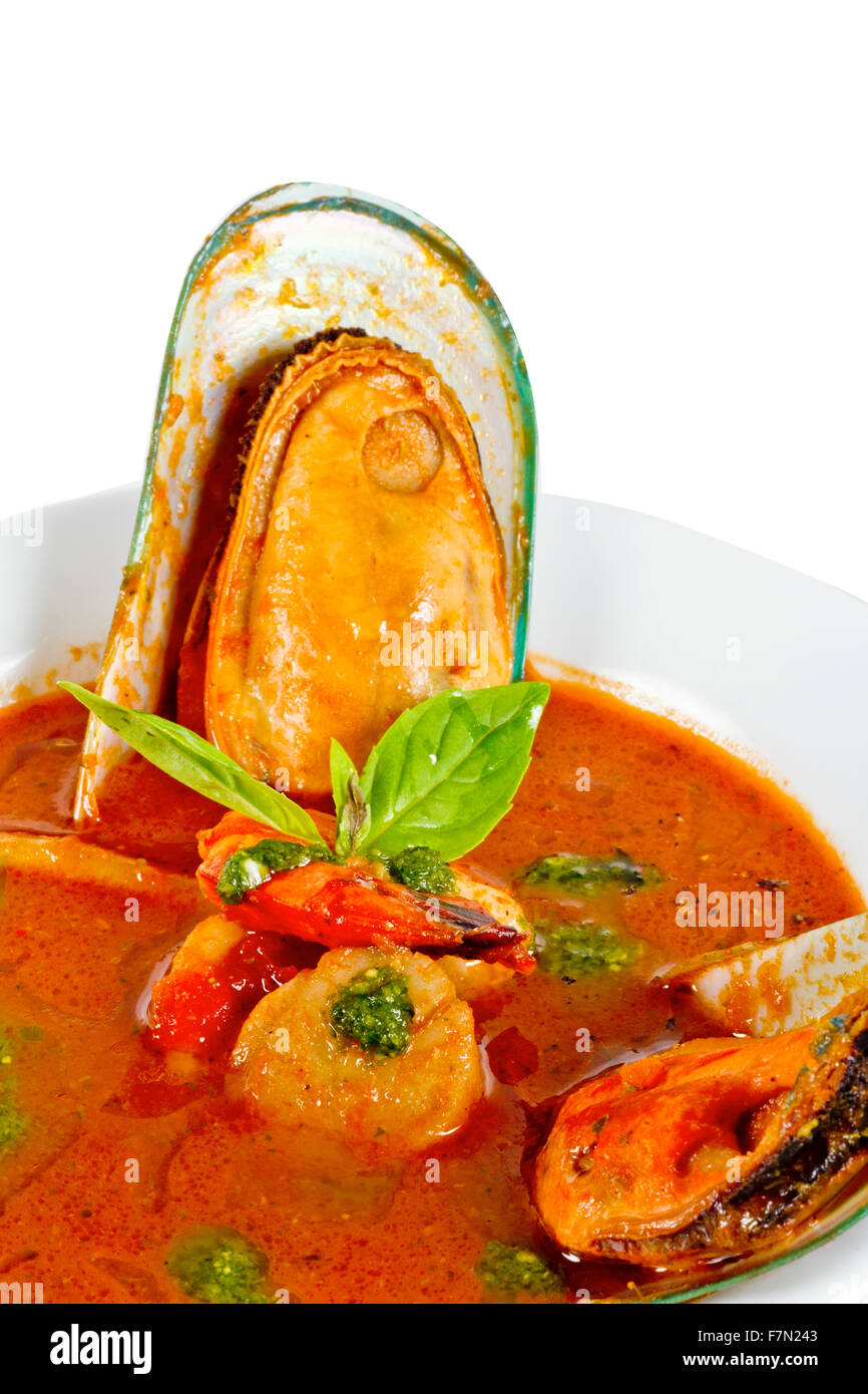 Delicious mediterranean seafood soup Stock Photo - Alamy