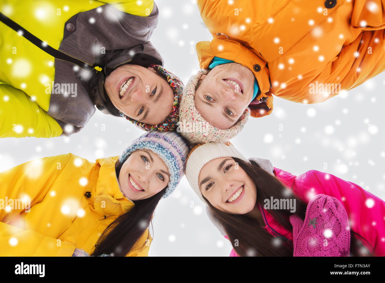 happy friends in winter clothes outdoors Stock Photo - Alamy