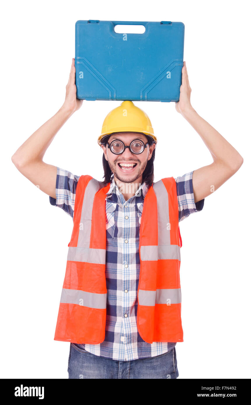 Foreman with tool kit isolated on white Stock Photo - Alamy