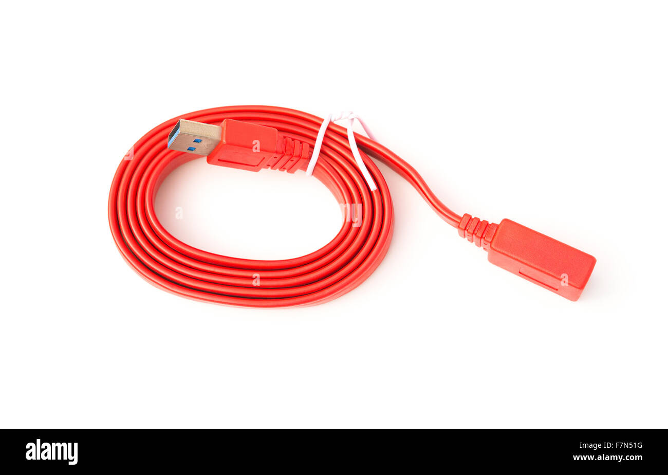 top view red usb cable on a white background Stock Photo - Alamy