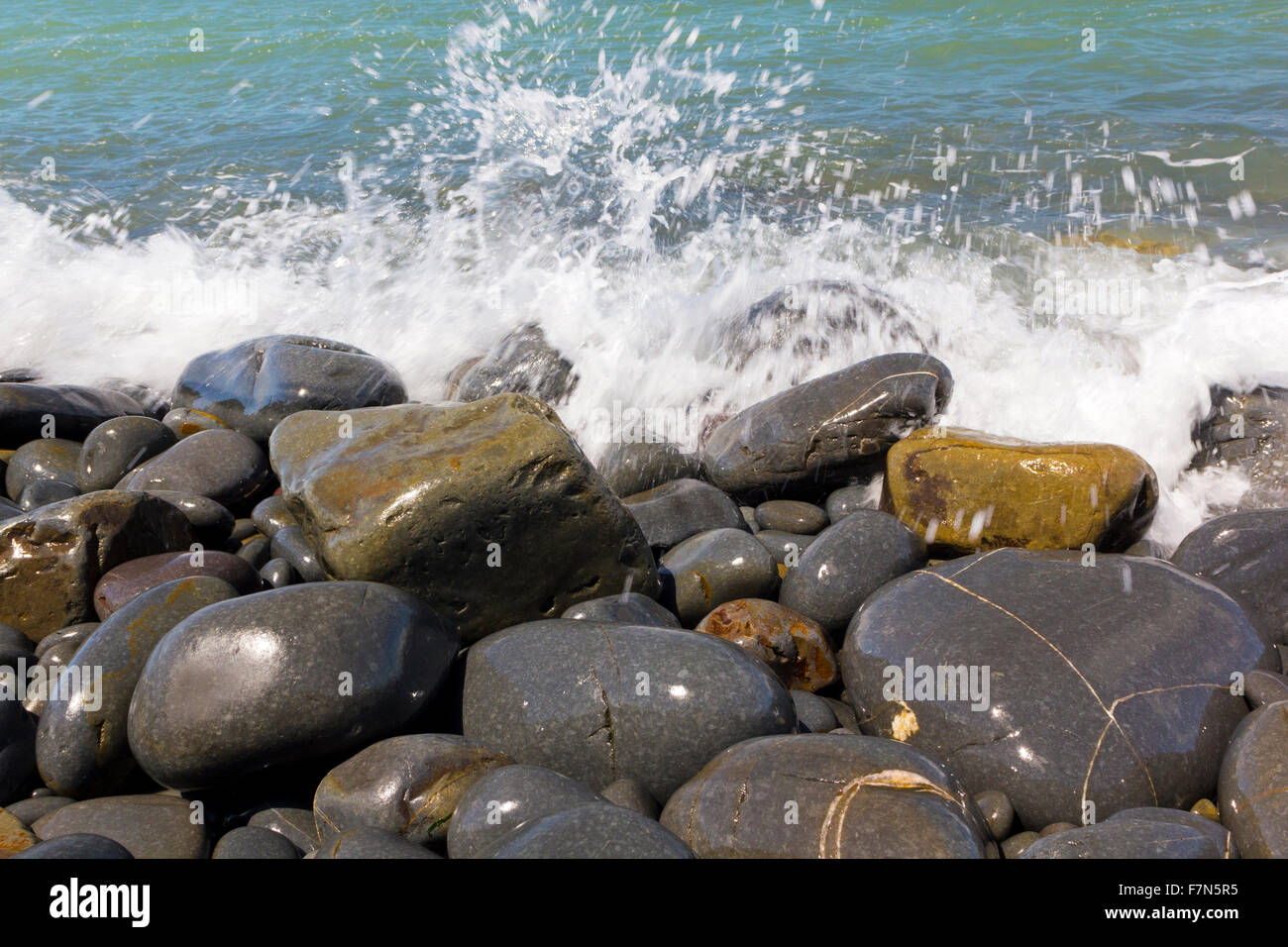 Close up Detail of Colourful Wave Splashed Pebbles, Greencliff Beach ...