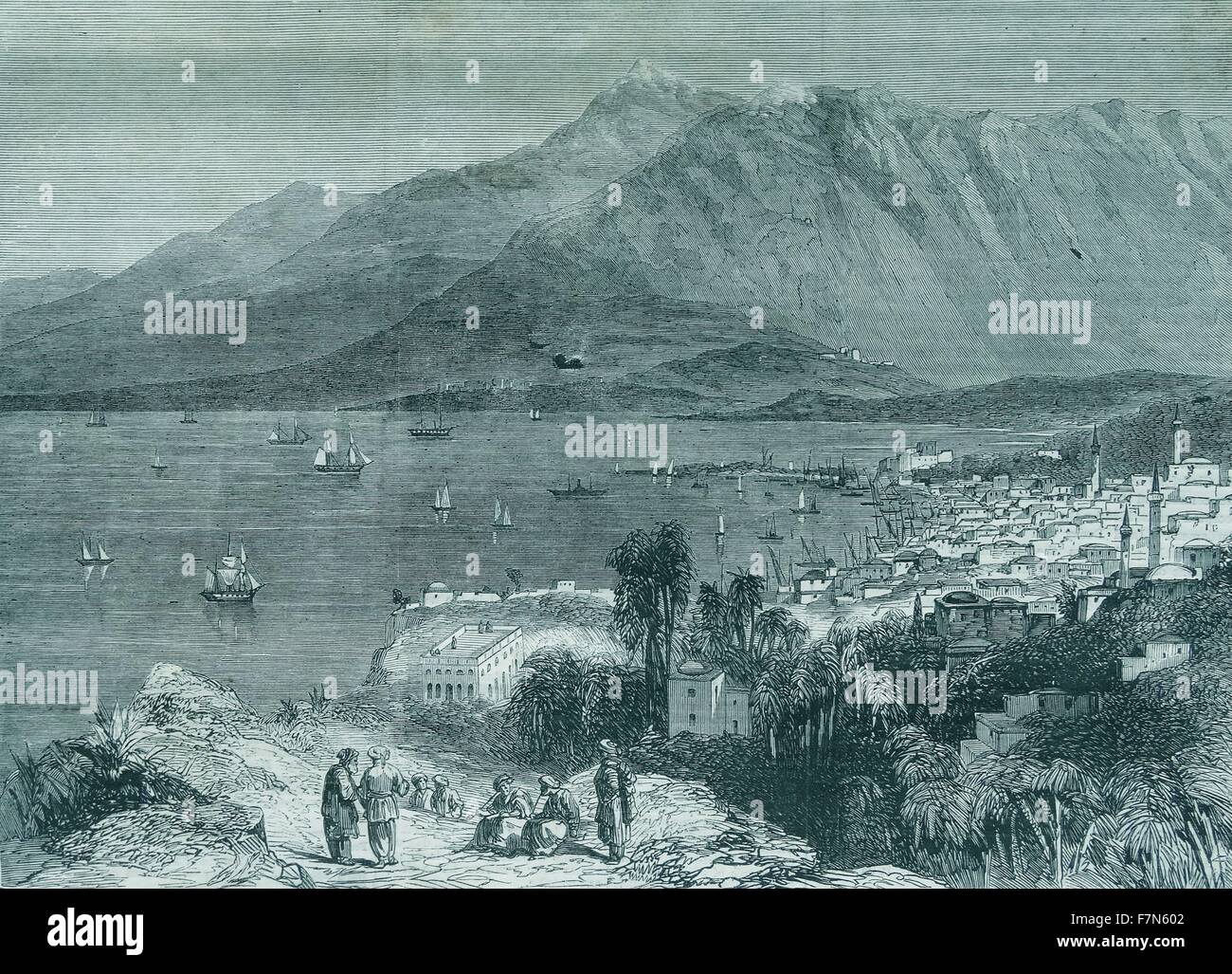The town of Beirut and Mount Lebanon. From a drawing by J. Lewis Farley ...