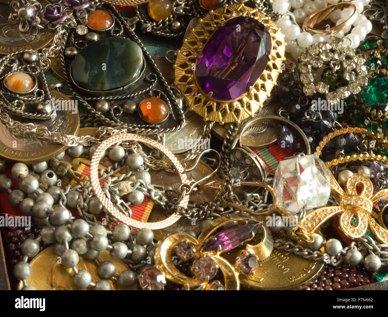 Wooden treasure chest with valuables,rich background Stock Photo - Alamy