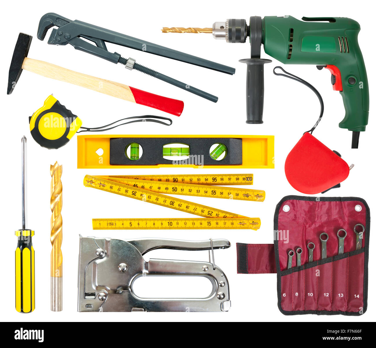 Set of different work tools. Isolated over white background with ...