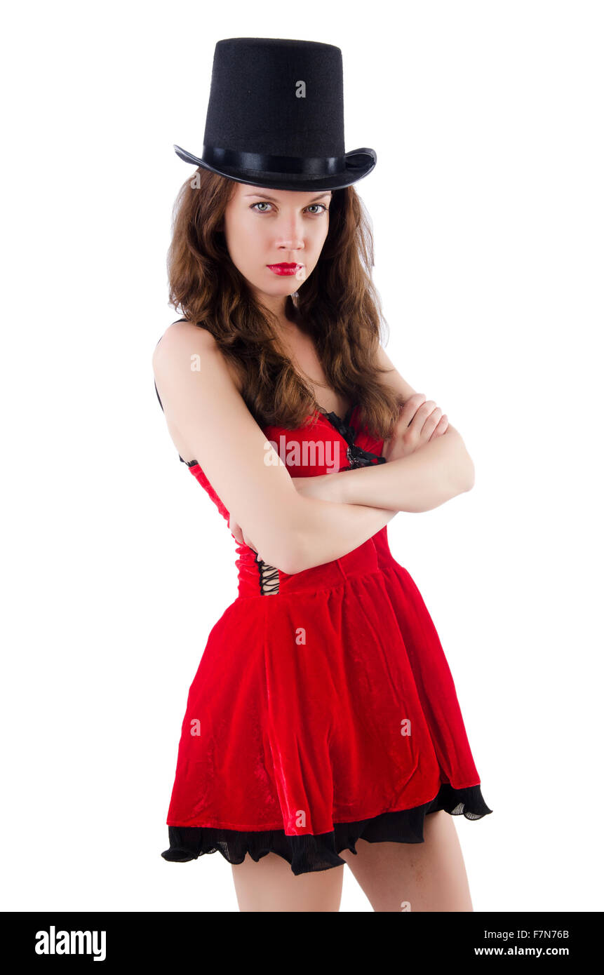 Female model posing in red mini dress isolated on white Stock Photo - Alamy