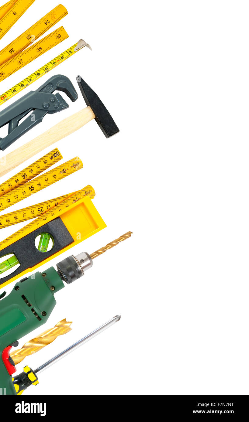 border of working tools over white background Stock Photo - Alamy