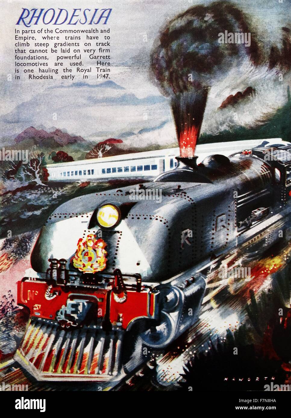 Colour illustration of a Royal Train travelling through Rhodesia. Dated ...