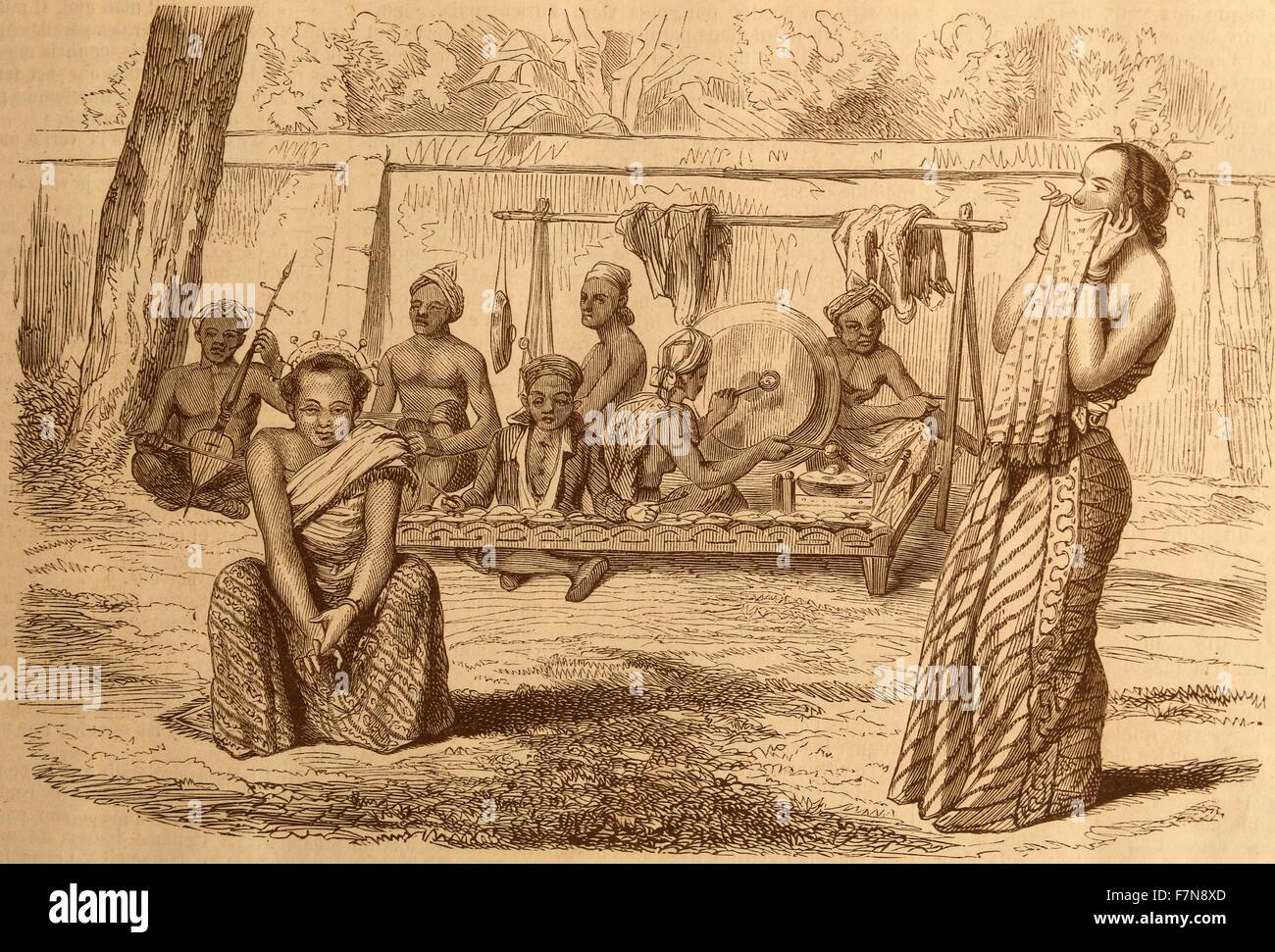 Engraving depicting a dance on Java Island, Indonesia. Dated 1870 Stock ...