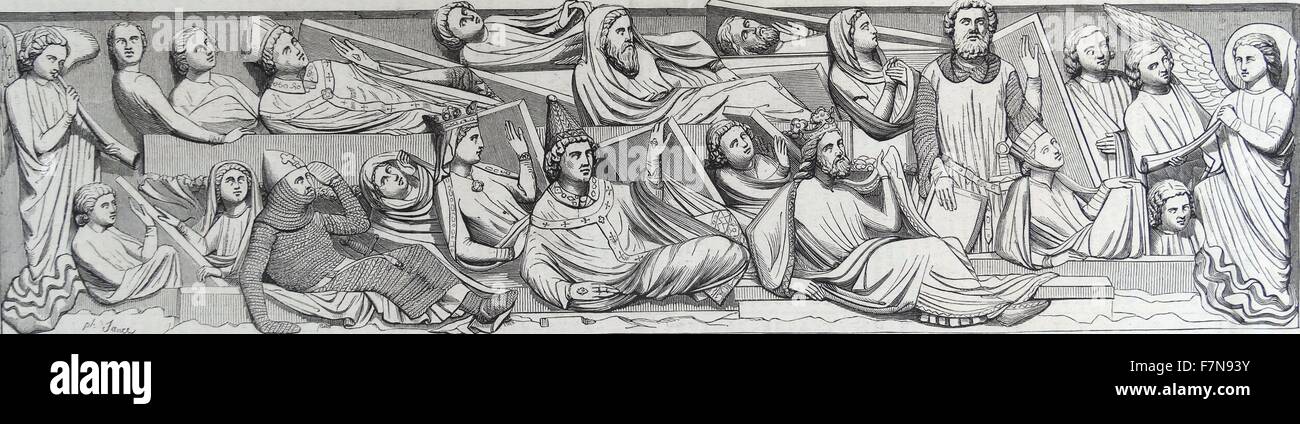 Illustration of a bas-relief depicting 'The Resurrection' created by ...