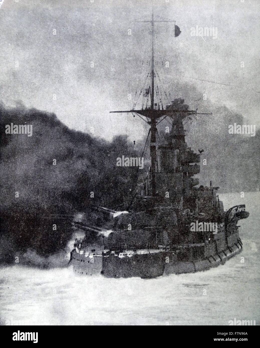 Photograph of British battle cruiser firing a gun during World War Two ...