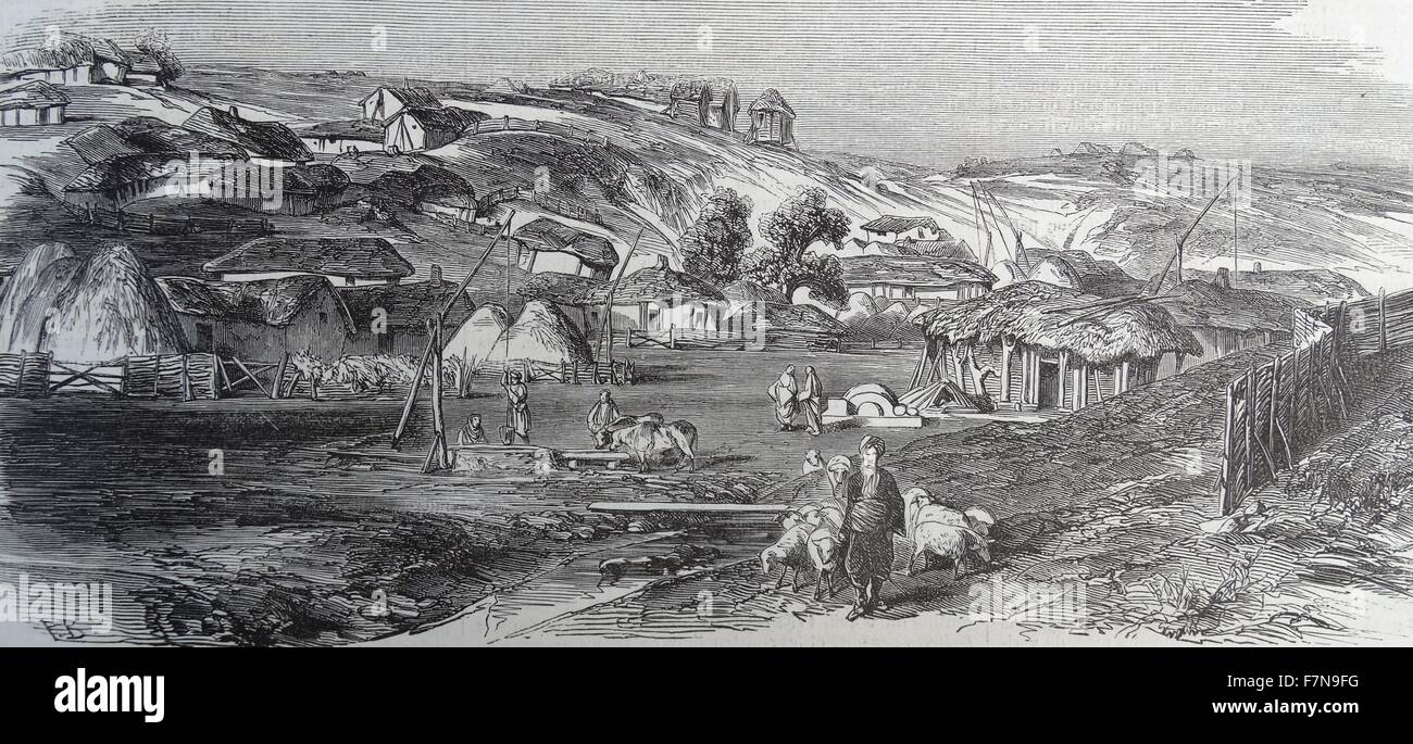 Illustration depicting of a village of tatars in danube hi-res stock ...