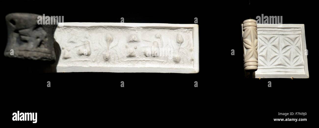 Cylindrical seals with geometric patterns. Dated 4000 B.C Stock Photo ...
