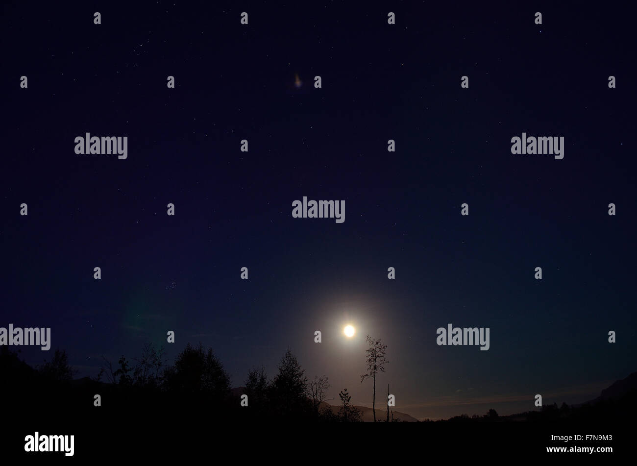 faded aurora borealis and full moon Stock Photo - Alamy
