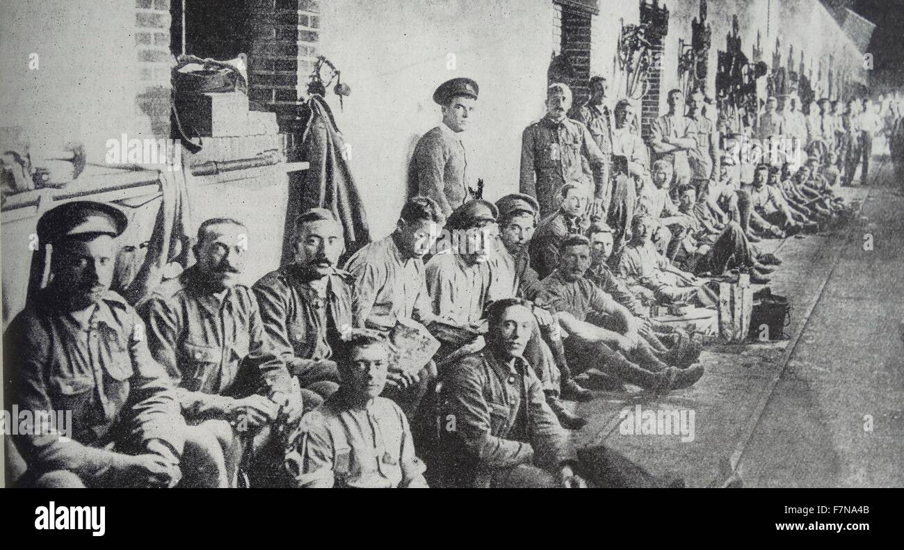 Photograph of the men of the 5th Dragoon Guards resting in a stable ...