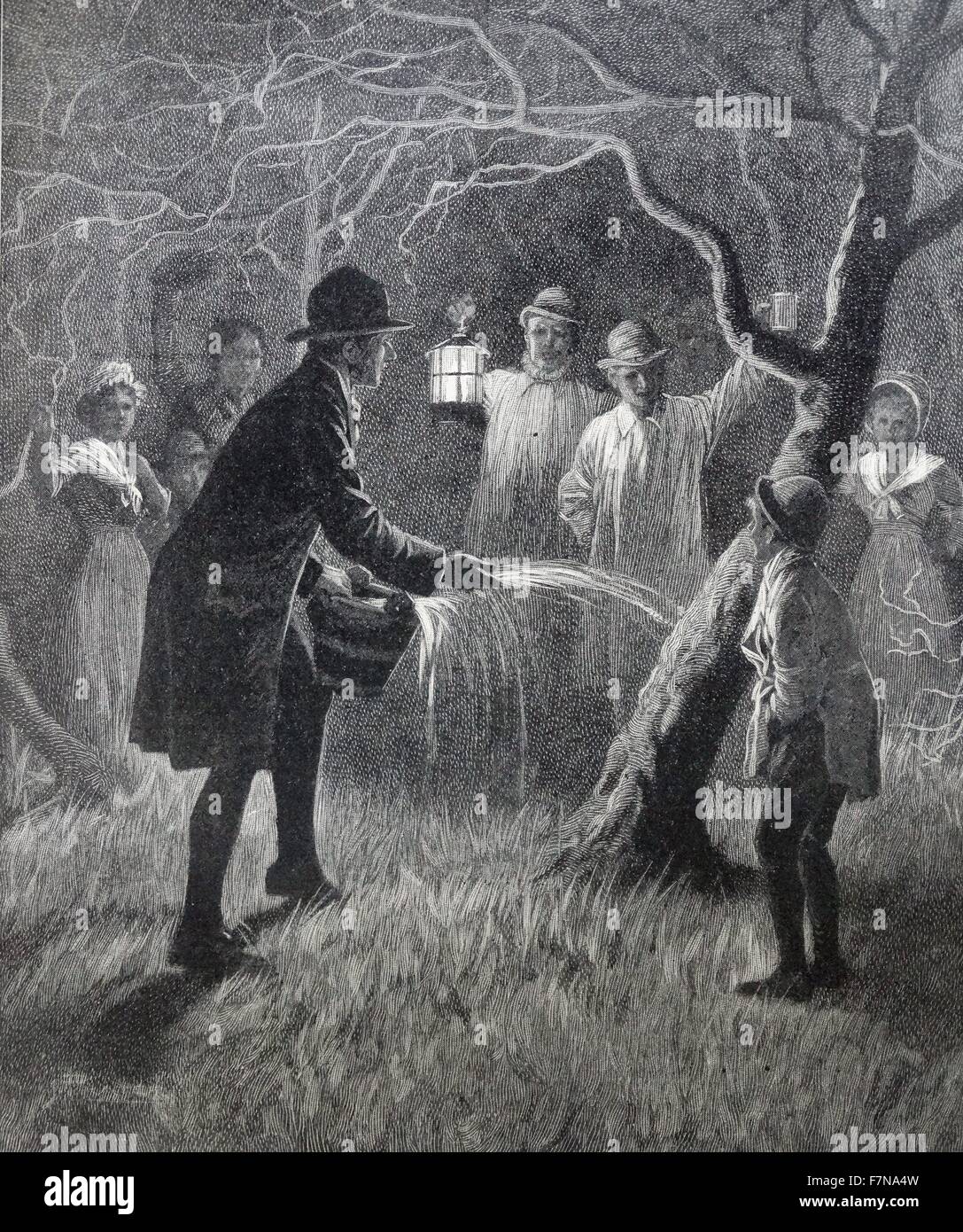Illustration from a book depicting Wassailing the apple trees an ...
