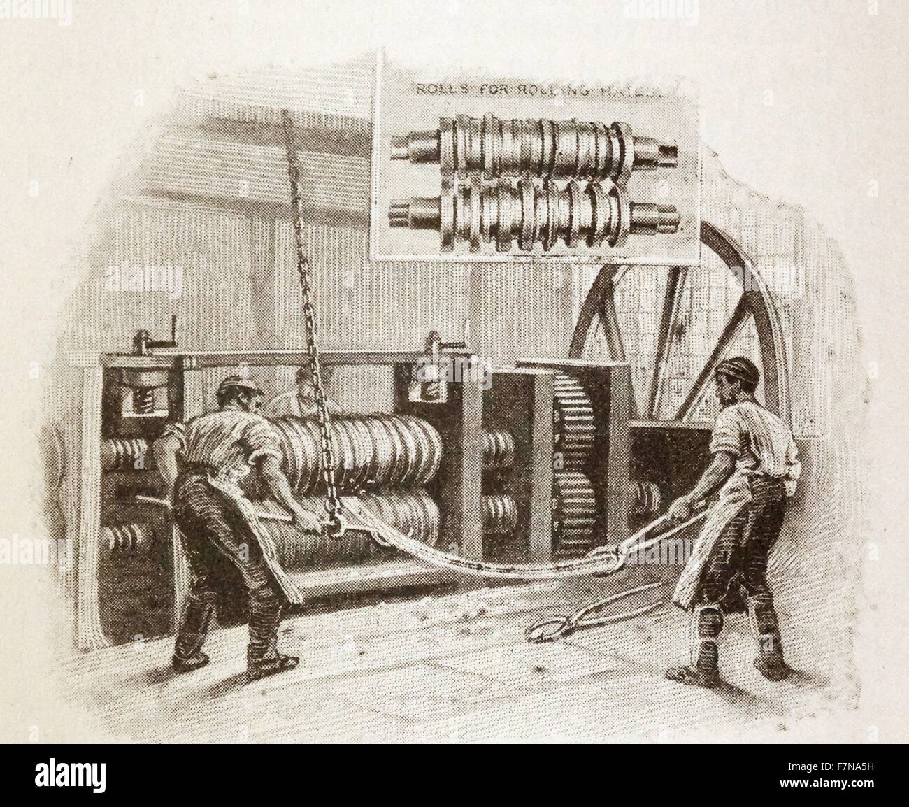 Illustration from a book depicting the creation of metal bars. These ...