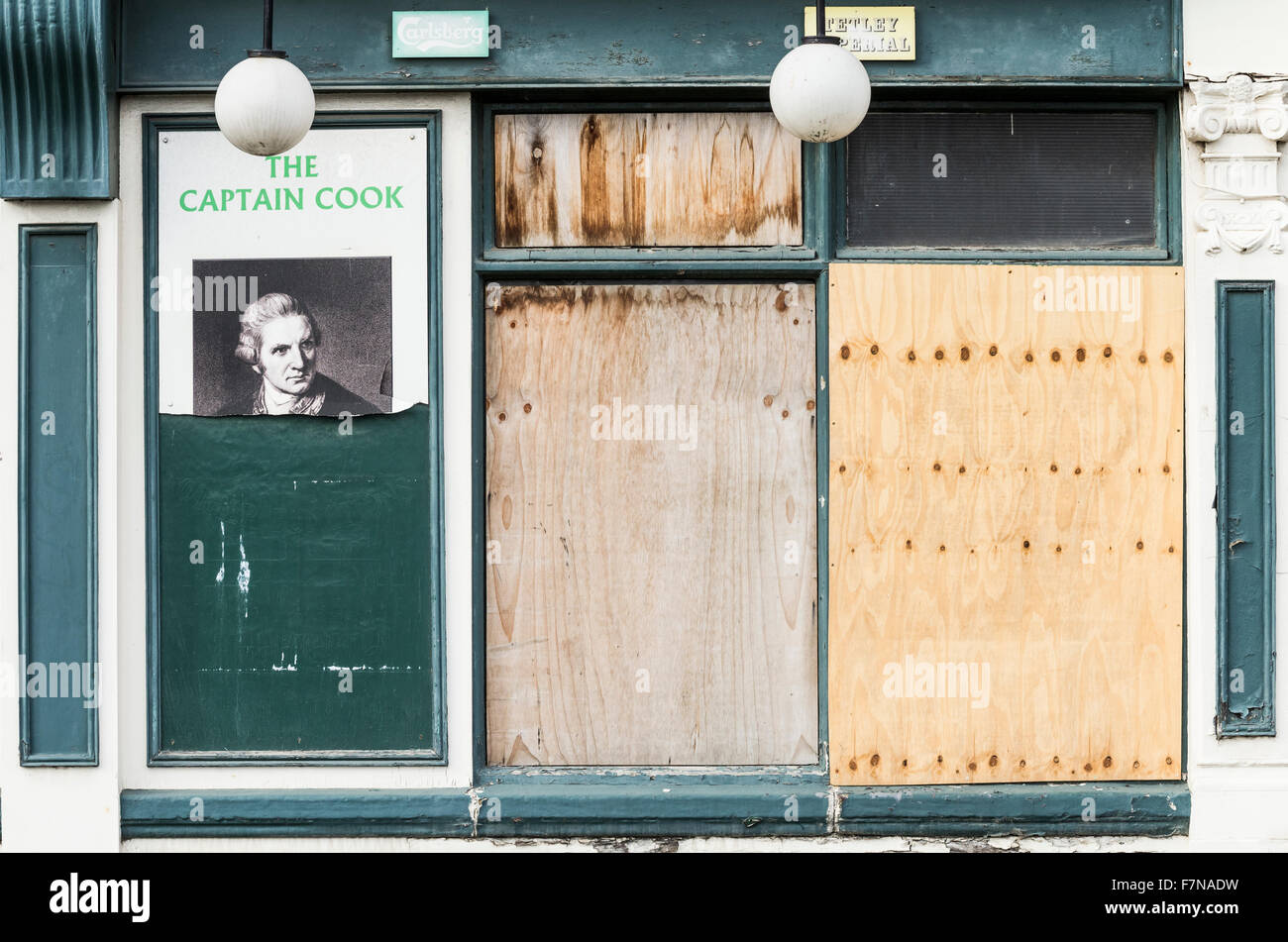 Boarded up Captain Cook pub in Middlesbrough, north east England. UK ...