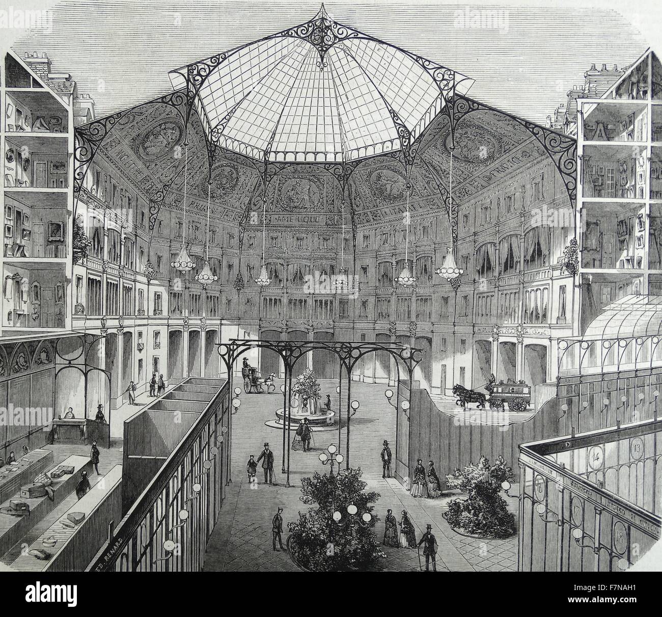 Engraving depicting a section of an American hotel in Paris, France ...