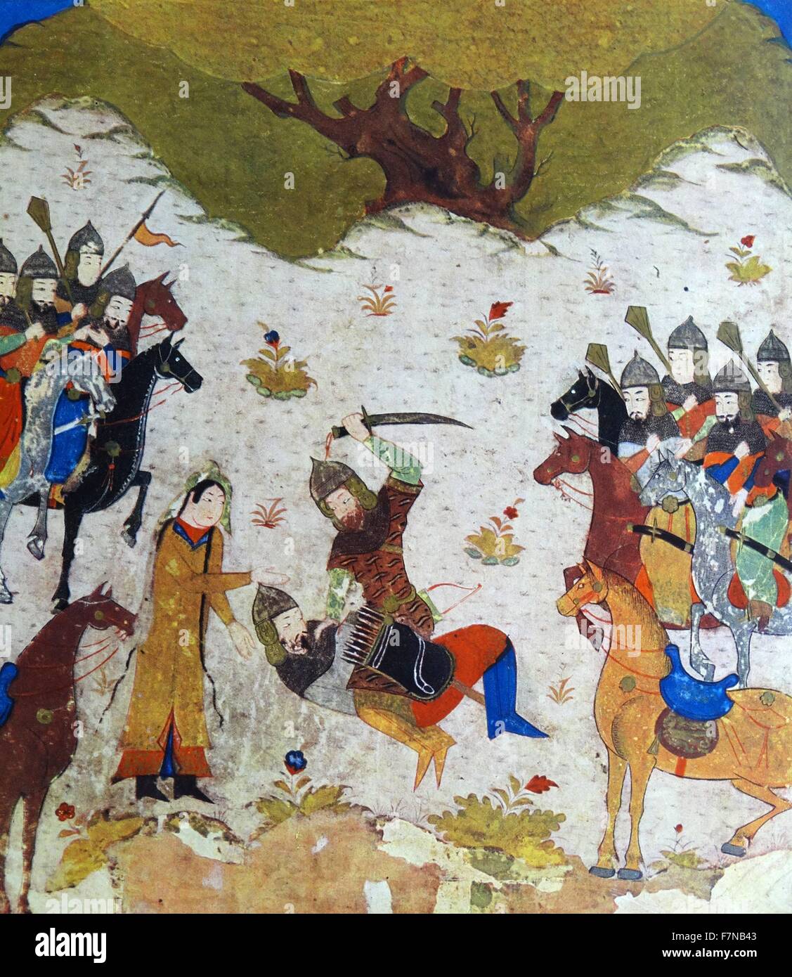 persian 15th century persian illustration showing hand to hand fighting ...