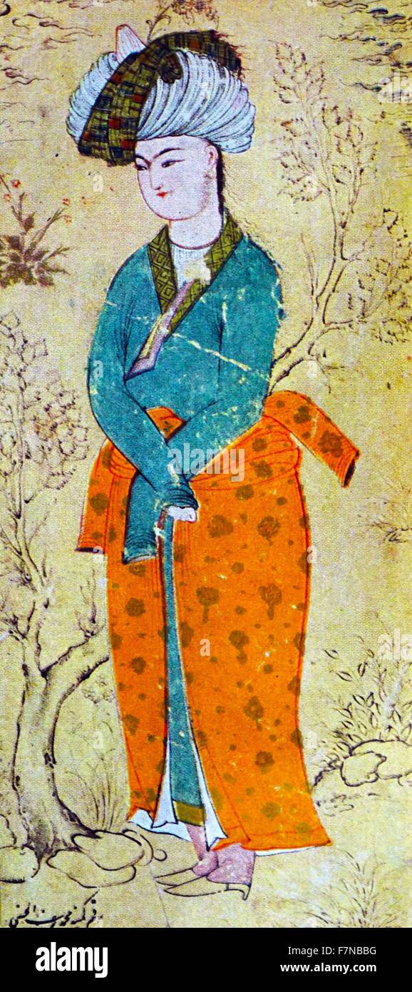 persian manuscript depicting a young man circa 1550 Stock Photo - Alamy