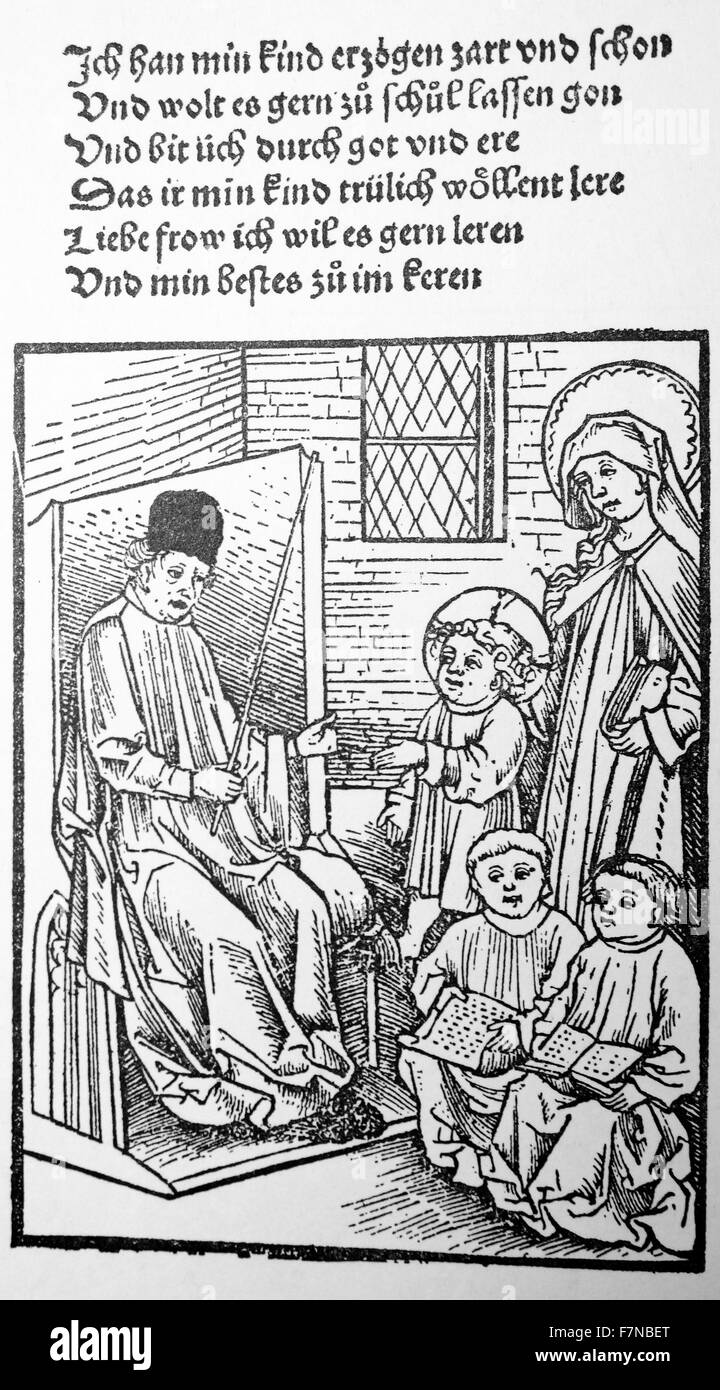 german woodcut of a teacher in a classroom 1500 Stock Photo - Alamy