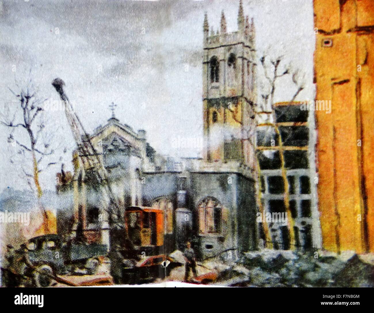 Painting of the destruction of St Alban's by Kingsley Sutton (1907-1976 ...