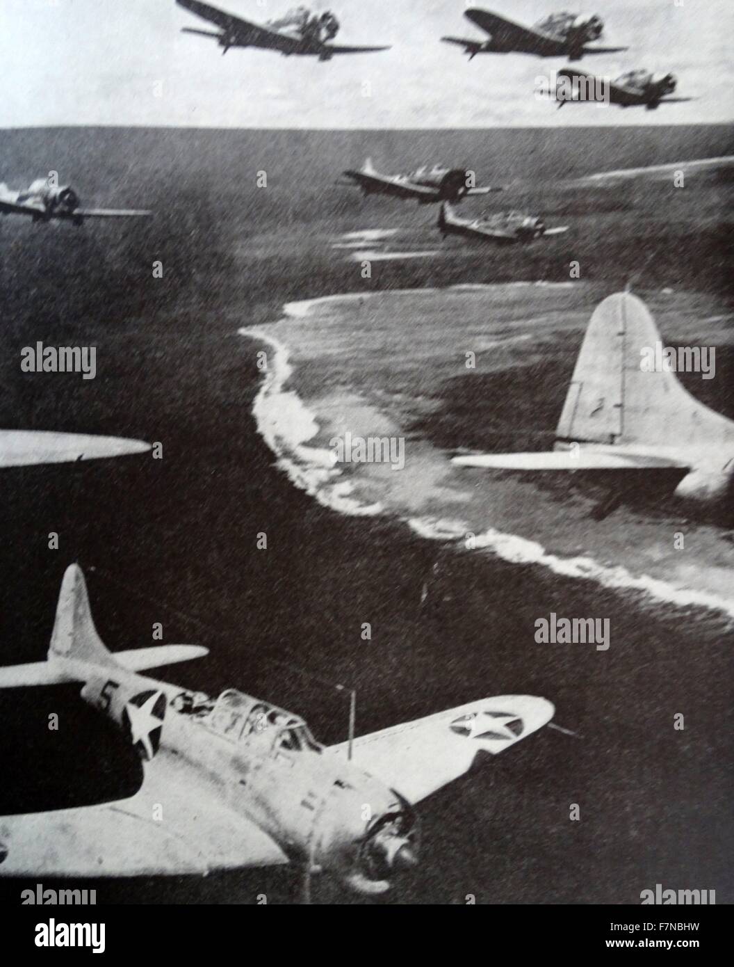 Photograph of U.S. Douglas Dauntless dive-bombers are guarding Midway ...
