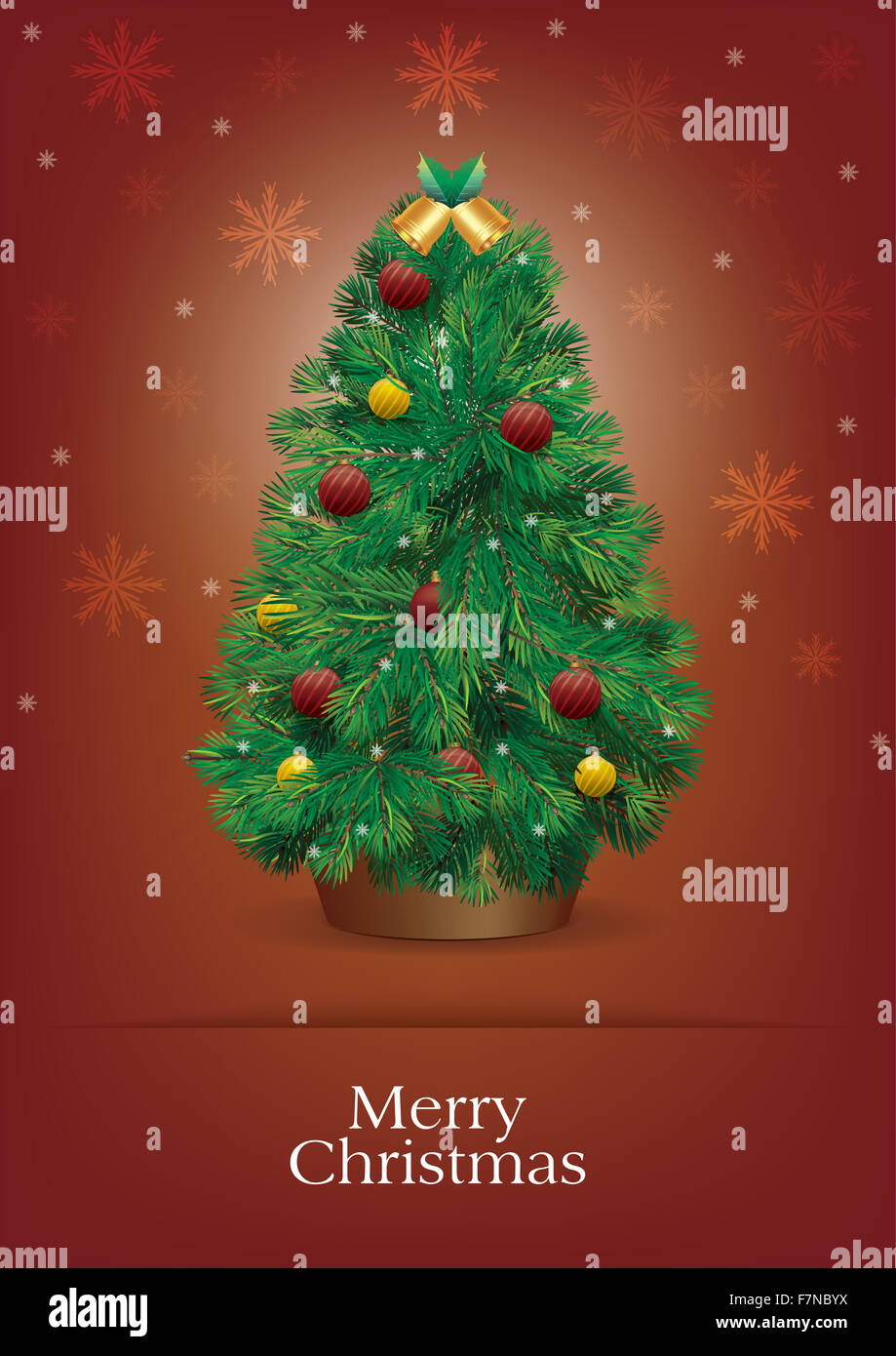christmas tree illustration on a red background Stock Photo - Alamy