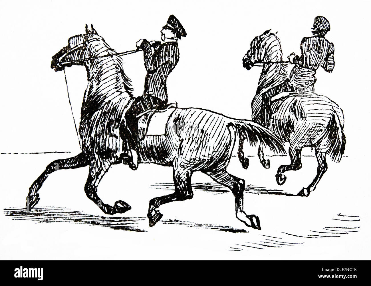 19th century equestrian riders in practice. Illustration by Randolph ...