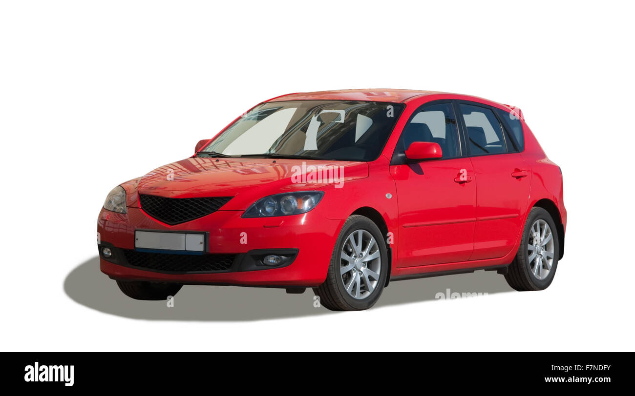 Red car on white. Isolated whith clipping path Stock Photo - Alamy