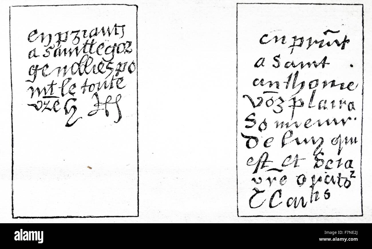 Left: facsimile of the writing of Henry VIII. Right: facsimile of the ...