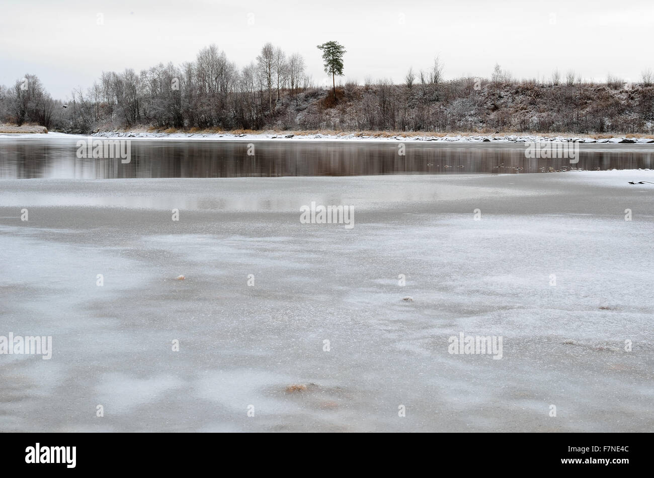 cold icy river landscape in late autumn Stock Photo - Alamy