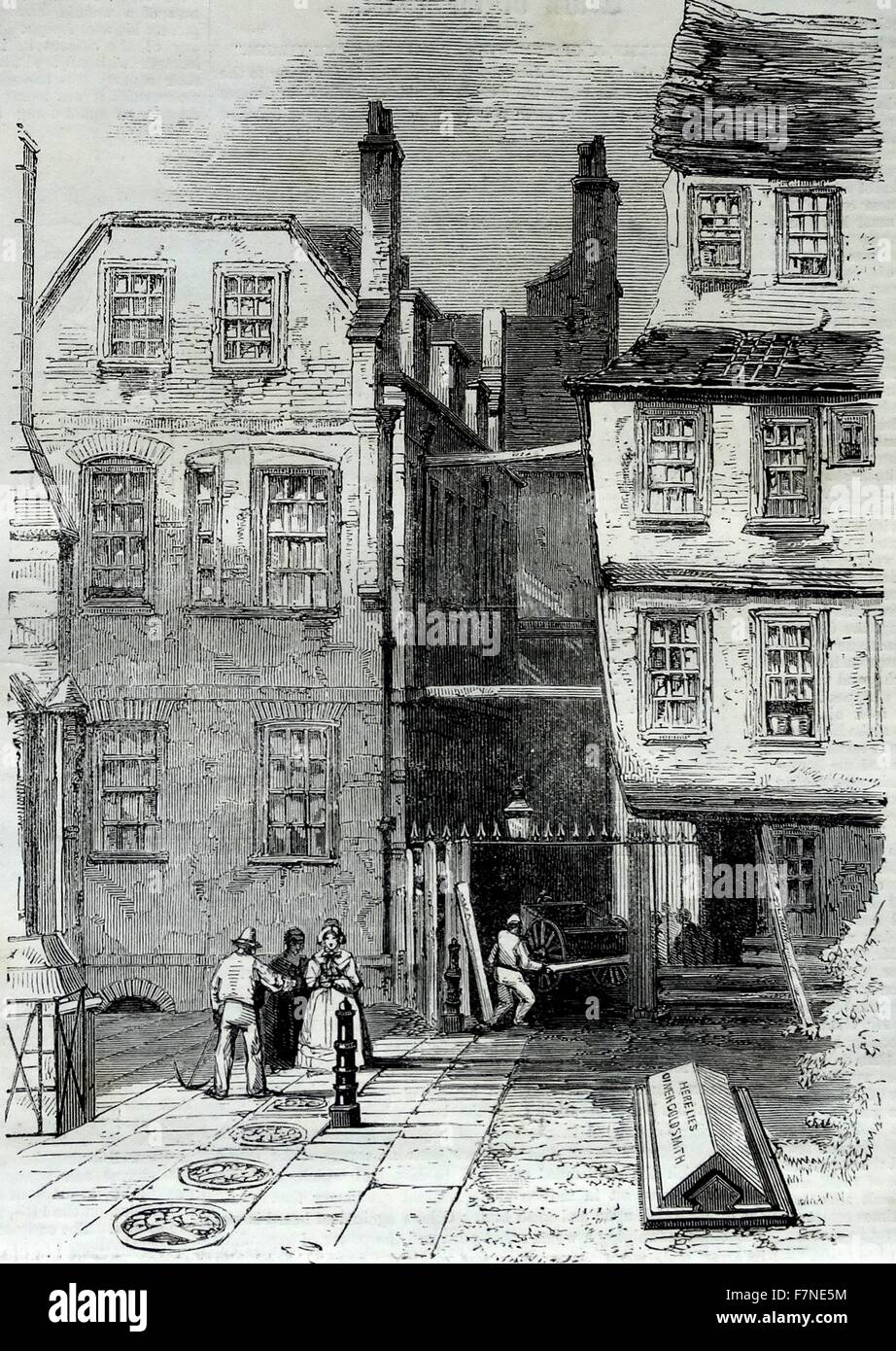 Ancient houses in the temple, London and the grave of Oliver Goldsmith ...