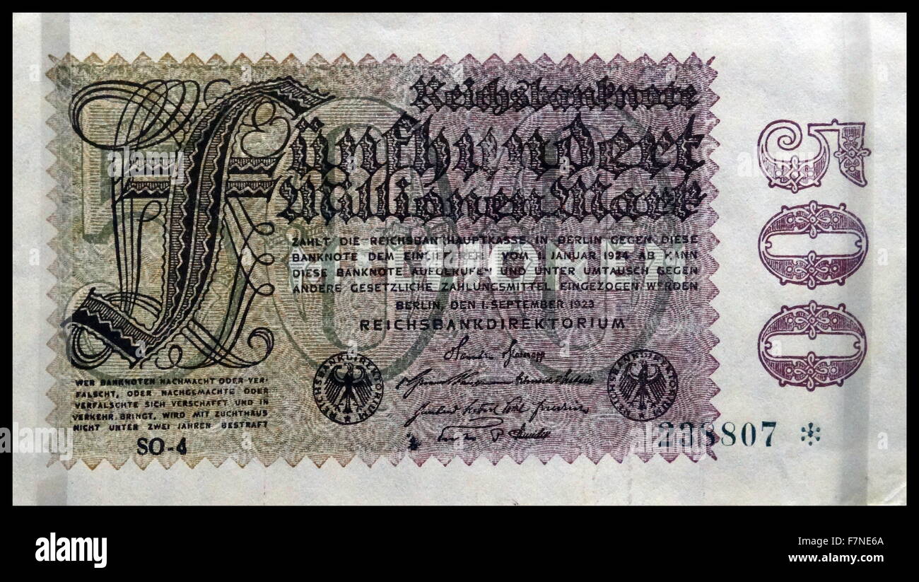 500, 000, 000 Reichsmark banknote; Germany, 1923. The Reichsmark was ...