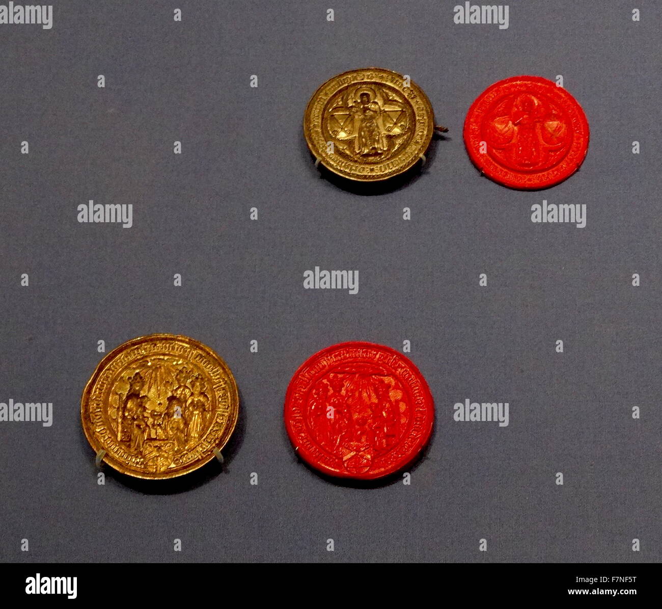 Two 15th century, Medieval, English guild seals. The top seal is of the ...