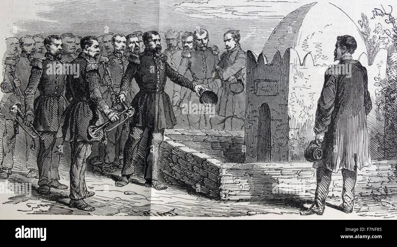 The retreat sounded by the buglers in front of a grave at Sidi Brahim ...