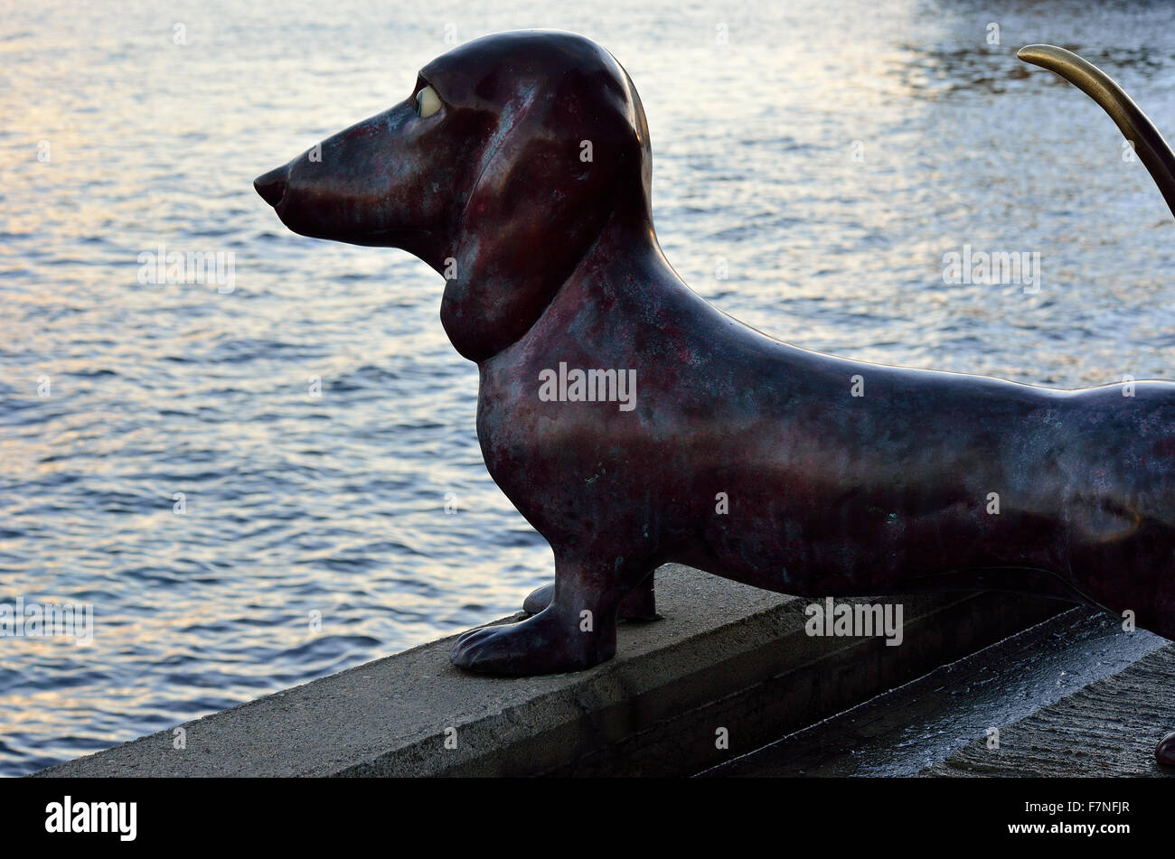 Beautiful dog sculpture watching out over the harbour Stock Photo - Alamy