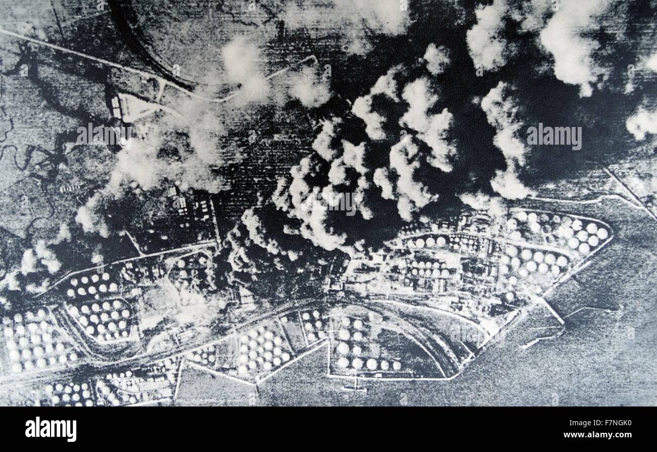 Bombing of East London fuel tanks during World War Two 1941 Stock Photo ...