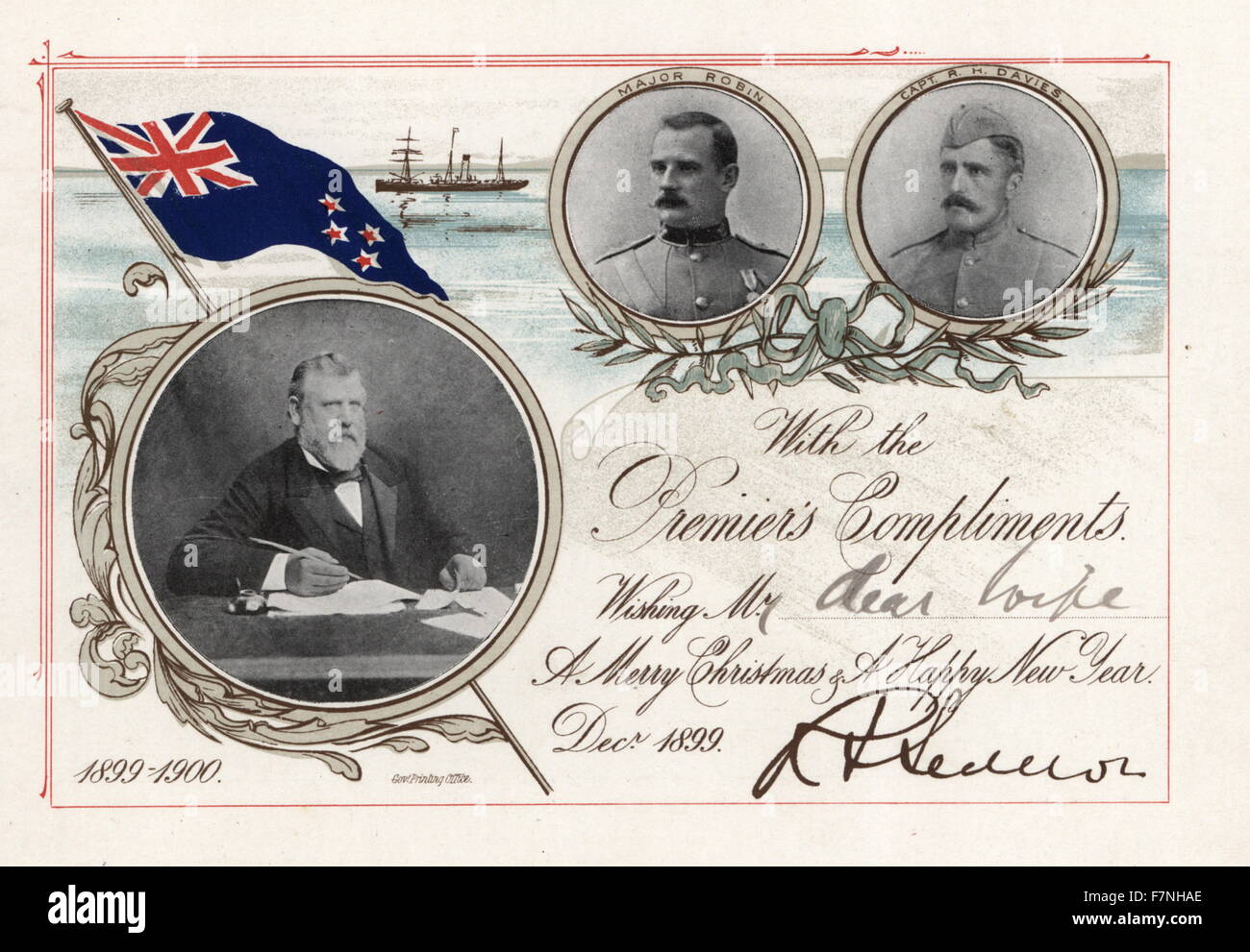 Christmas Card from the New Zealand forces in the Boer War. Dated 1899 ...
