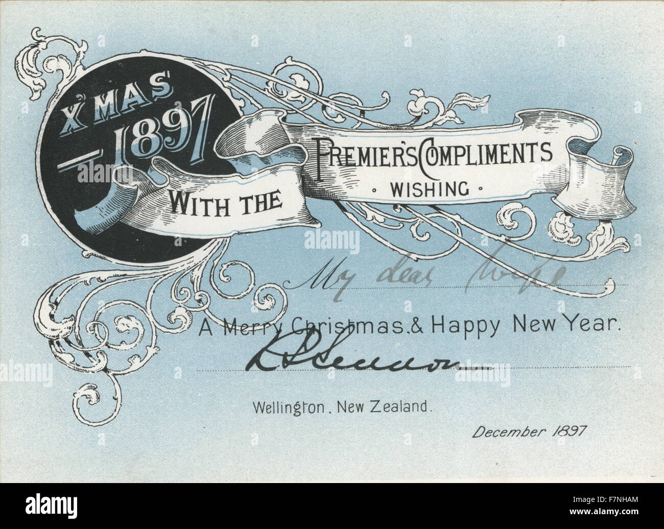 Christmas Card from the New Zealand Government. 1897 Stock Photo - Alamy