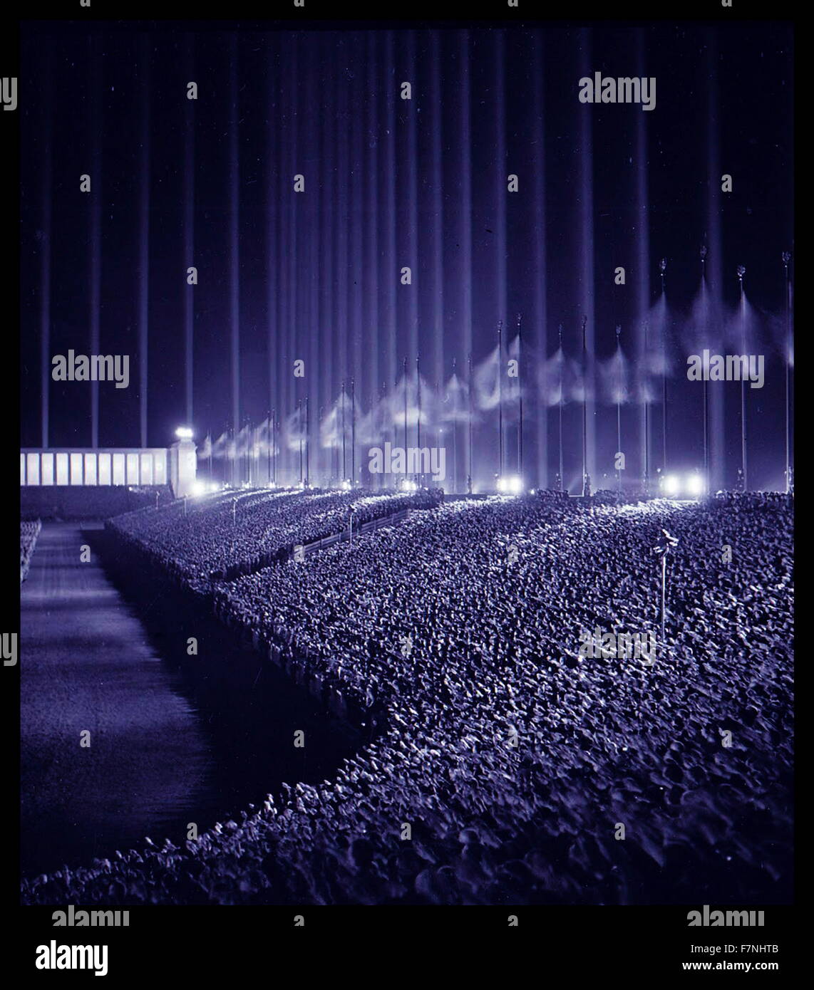 Photograph of the Nazi rally in the Cathedral of Light, a main ...