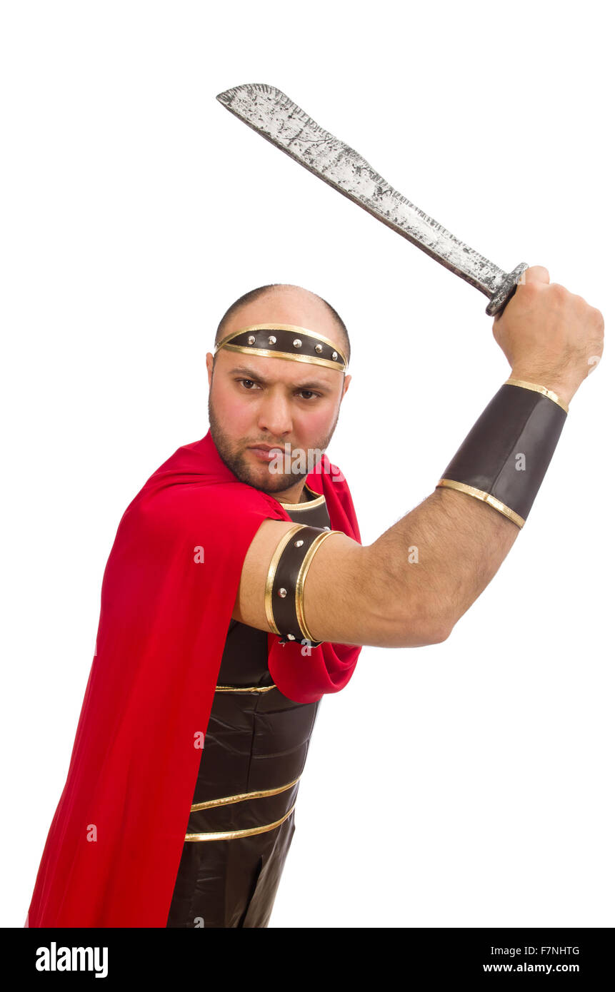 Gladiator holding sword isolated on white Stock Photo - Alamy